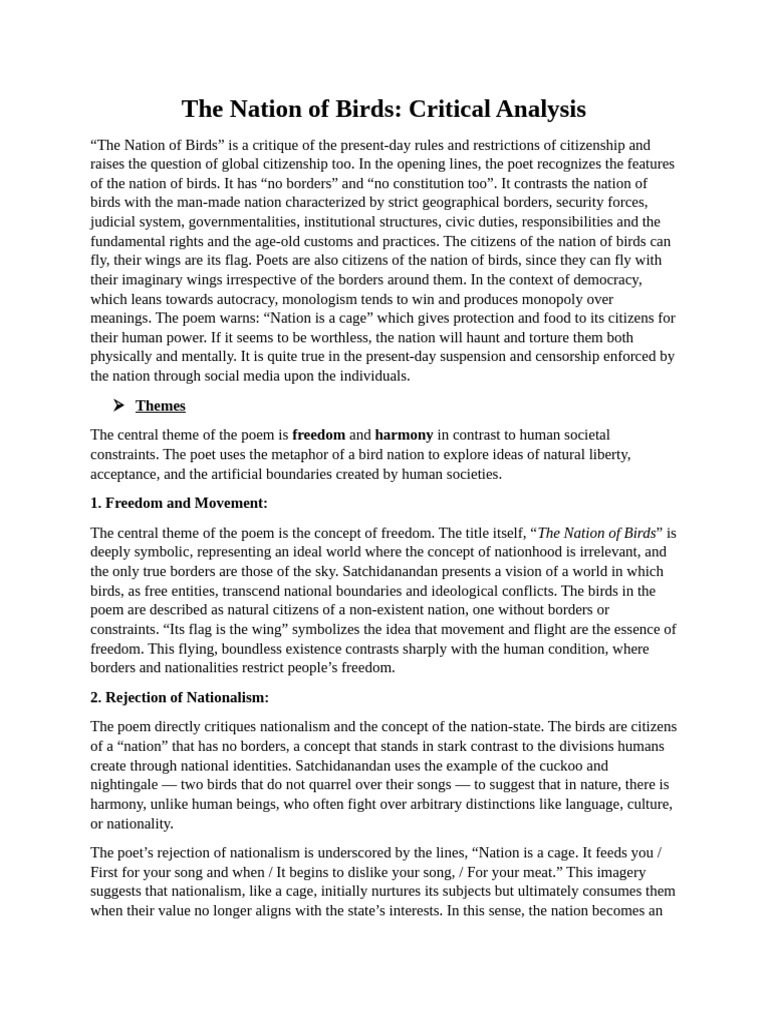 Nation of Birds Analysis | PDF | Citizenship | Nationalism