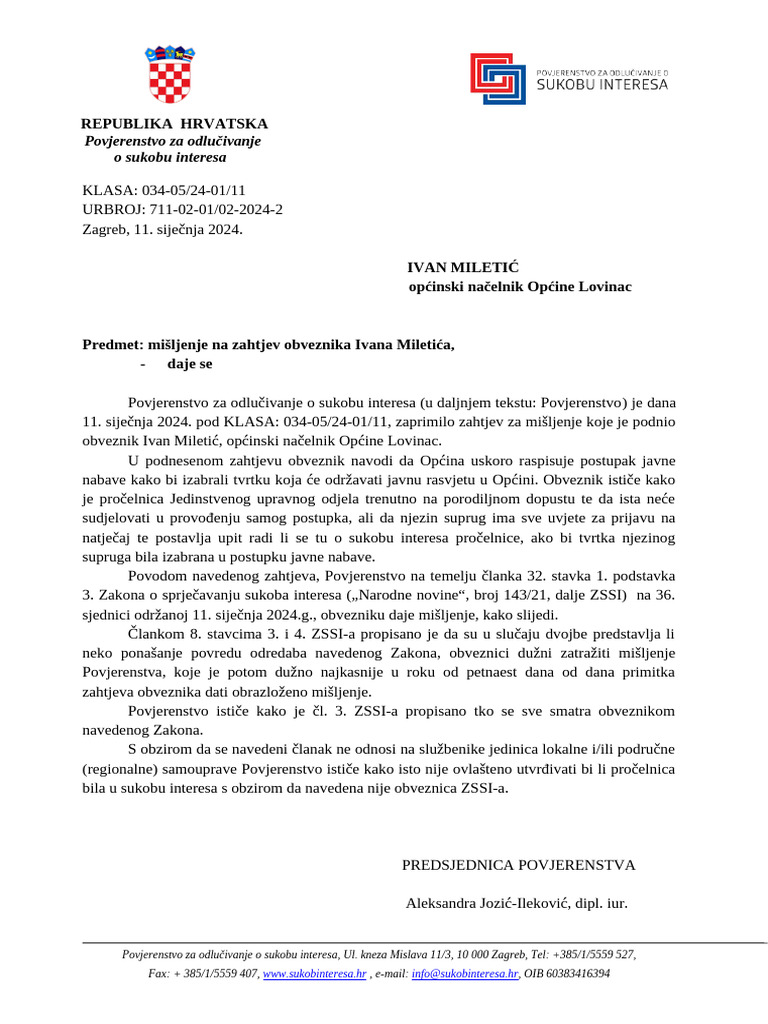 Ivan Miletic - Klasa 034-05-24-01-11 - Misljenje | PDF