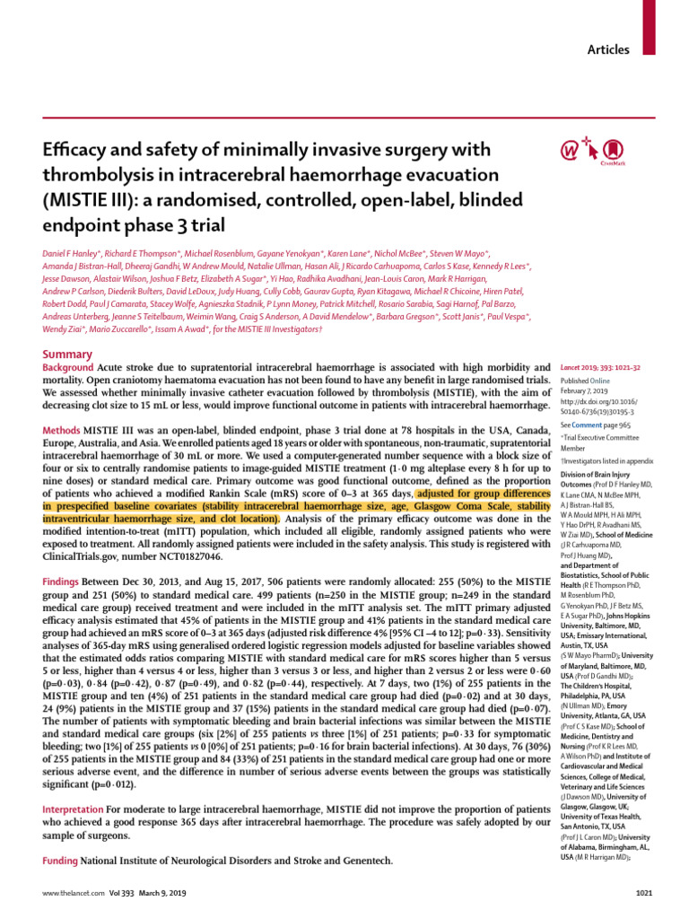 MISTIE III | PDF | Angiography | Stroke