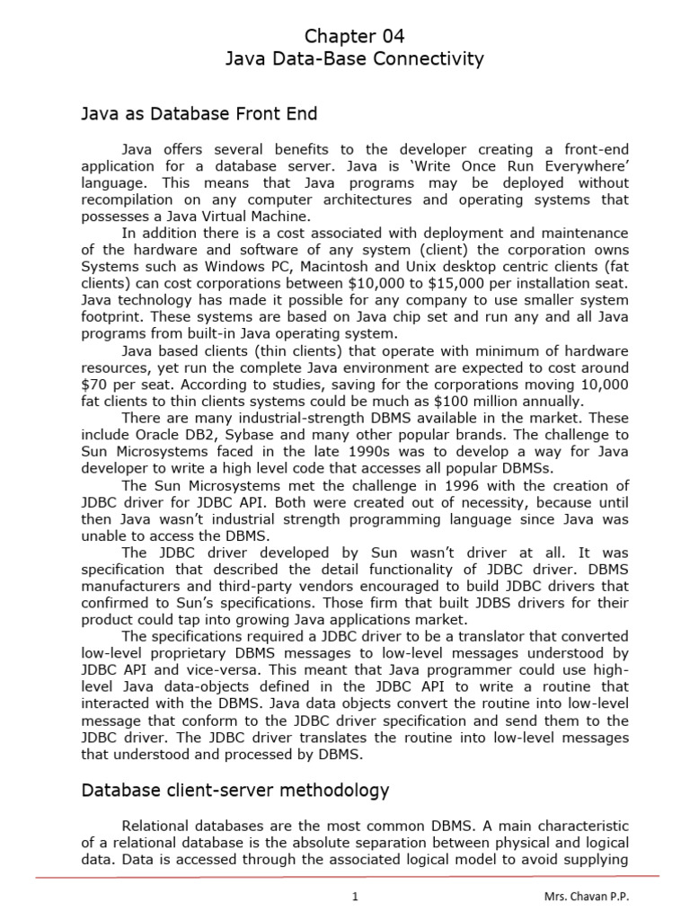 AJP Chapter 1 JDBC Connectivity | PDF | Parameter (Computer Programming) | Databases