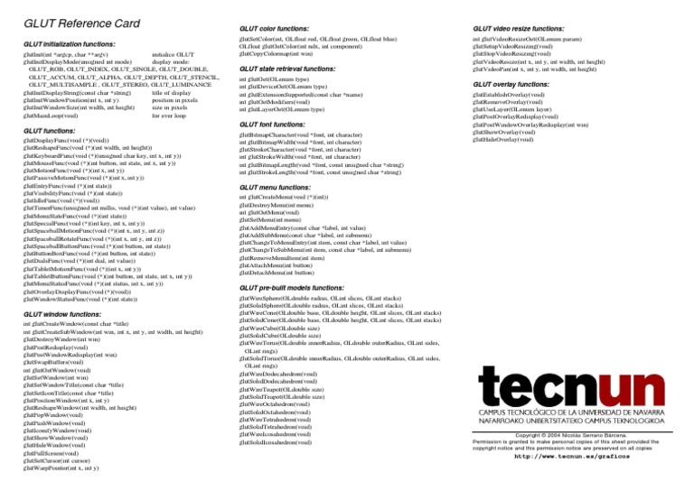 Glut Reference Card | Download Free PDF | Integer (Computer Science) | Software