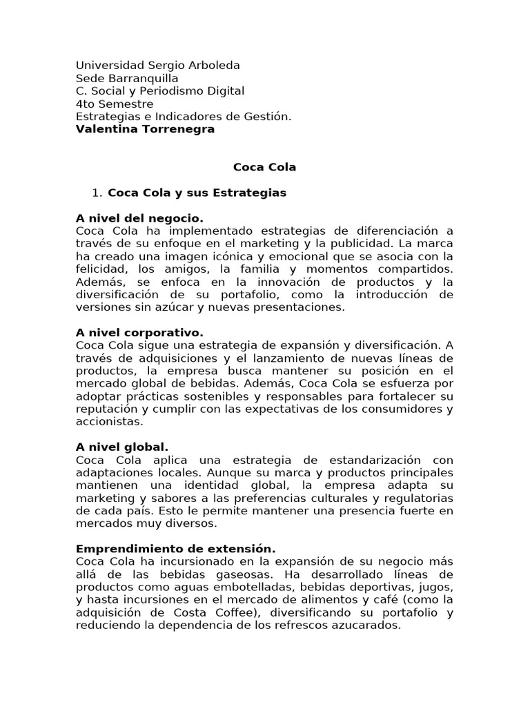 Estrategias de Coca Cola en el Mercado | PDF | Coca Cola | Mercado ...