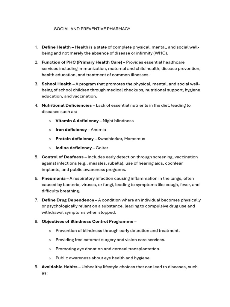 Social and Preventive Pharmacy 2mark | PDF | Infection | Preventive Healthcare