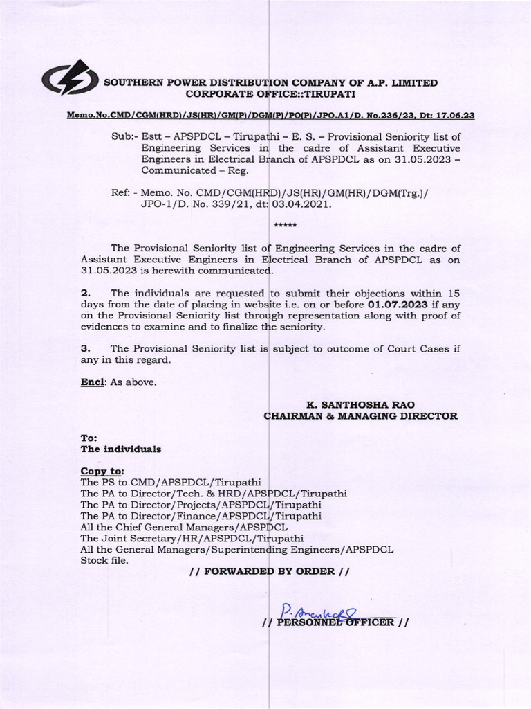 AEEs Elec provisional seniority list Uploaded | PDF