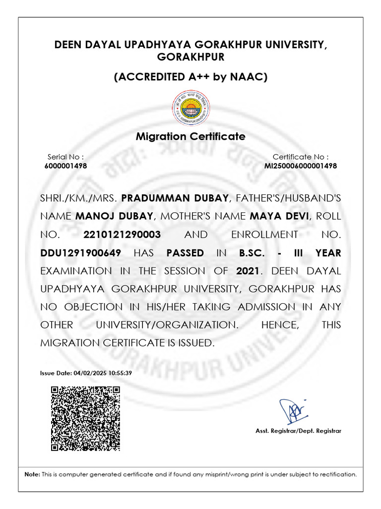 Migration Certificate | PDF