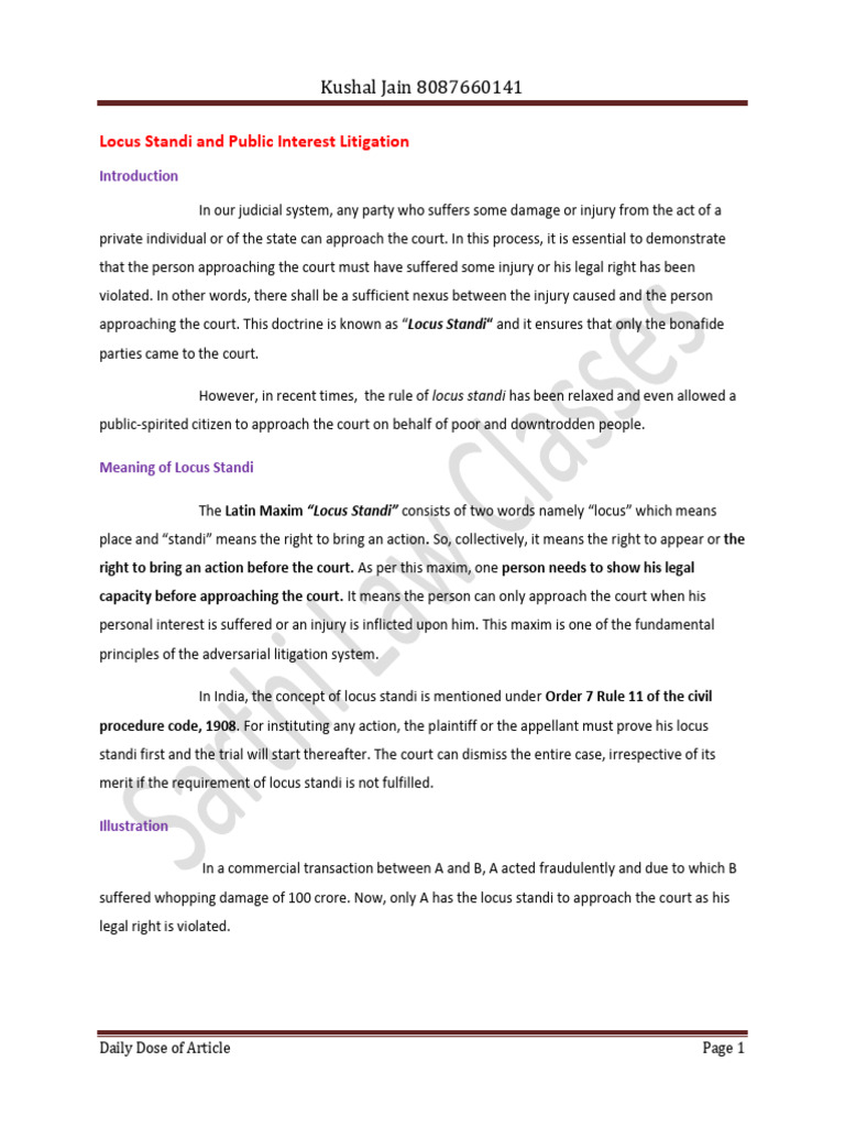 Locus Standi and Public Interest Litigation | PDF | Standing (Law ...
