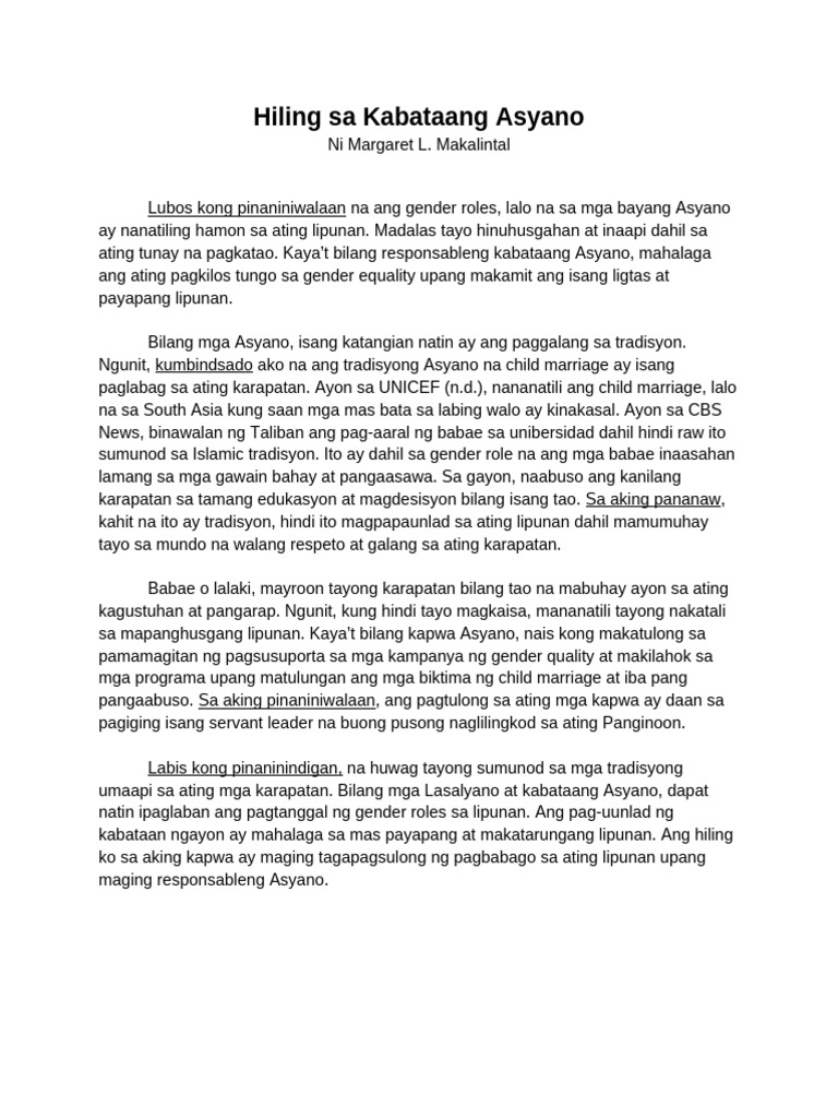 Hiling sa Kabataan Asyano_Makalintal_G9-01_Fil GT3 | PDF