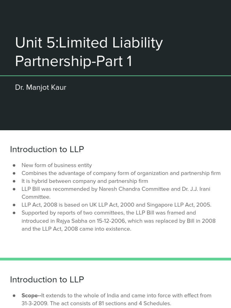 Overview of Limited Liability Partnerships | PDF | Limited Liability ...