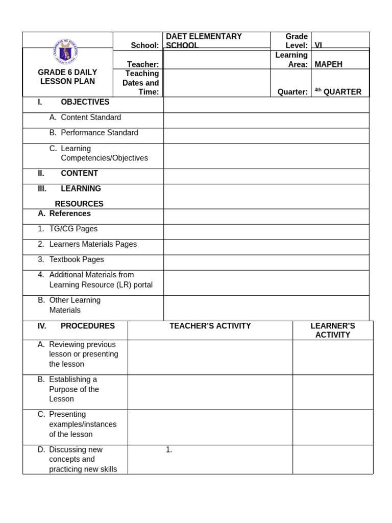 Grade 6 Daily Lesson Plan | PDF