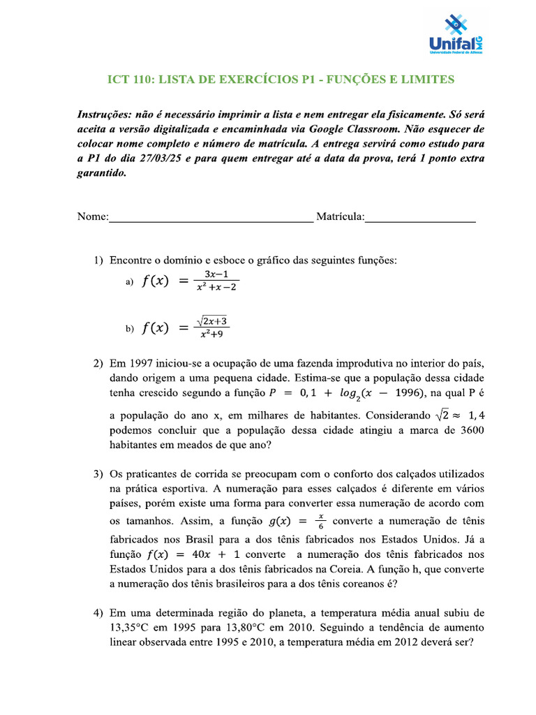 ICT 110 - CÁLCULO I - Documentos Google | PDF