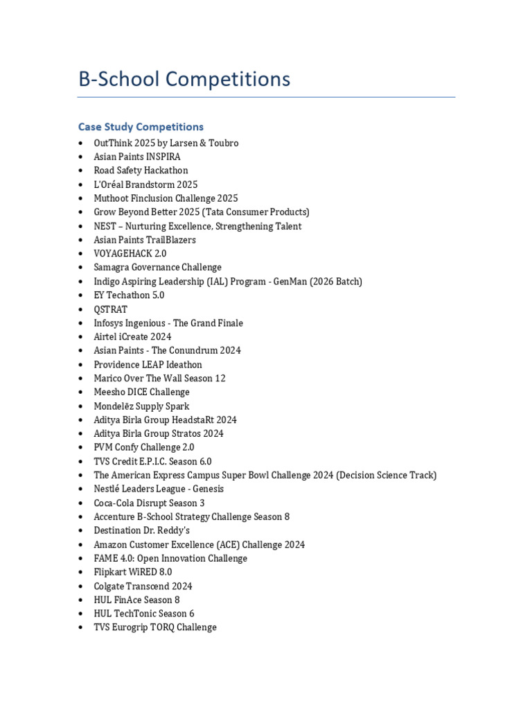 Case Study Competition List | PDF | Companies