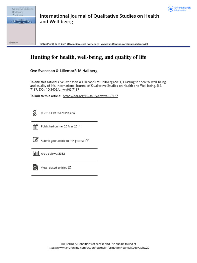 Hunting For Health Well-Being and Quality of Life | PDF | Preventive ...
