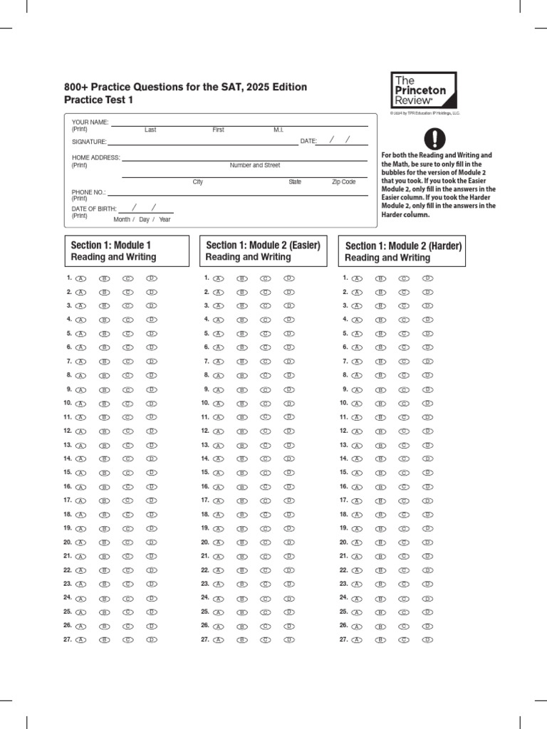 800+ PQs SAT Practice Test 1 Bubble Sheet | PDF | Standardized Tests ...