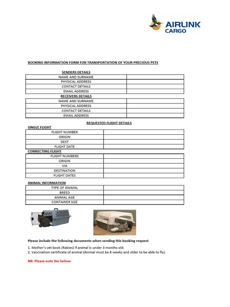 4Z PET CARGO AVI BOOKING FORM | PDF