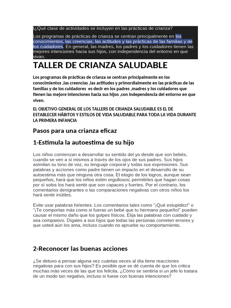 CRIANZAS POSITIVAS | PDF | Autoestima | Comportamiento