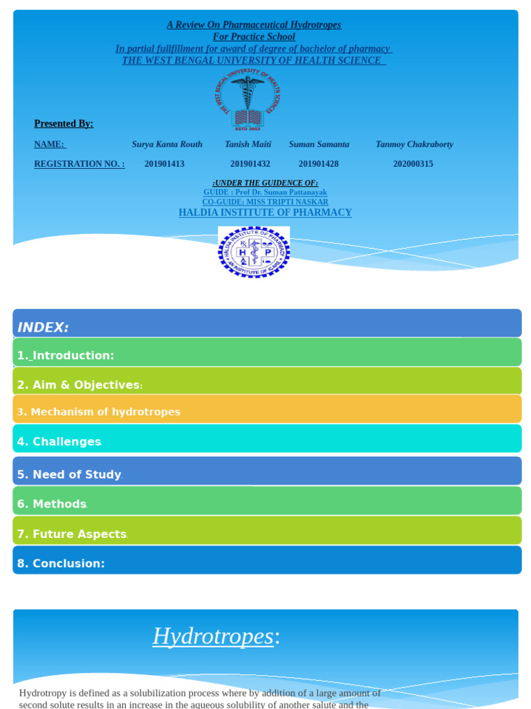 Hydrotropes PPT Final (13.01.23) | PDF | Solubility | Pharmaceutical ...