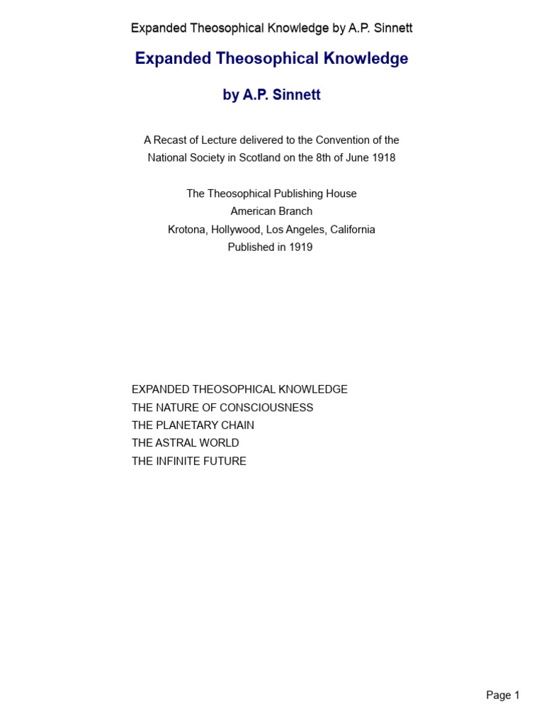 Expanded Theosophical Insights by Sinnett | PDF | Theosophy | Consciousness