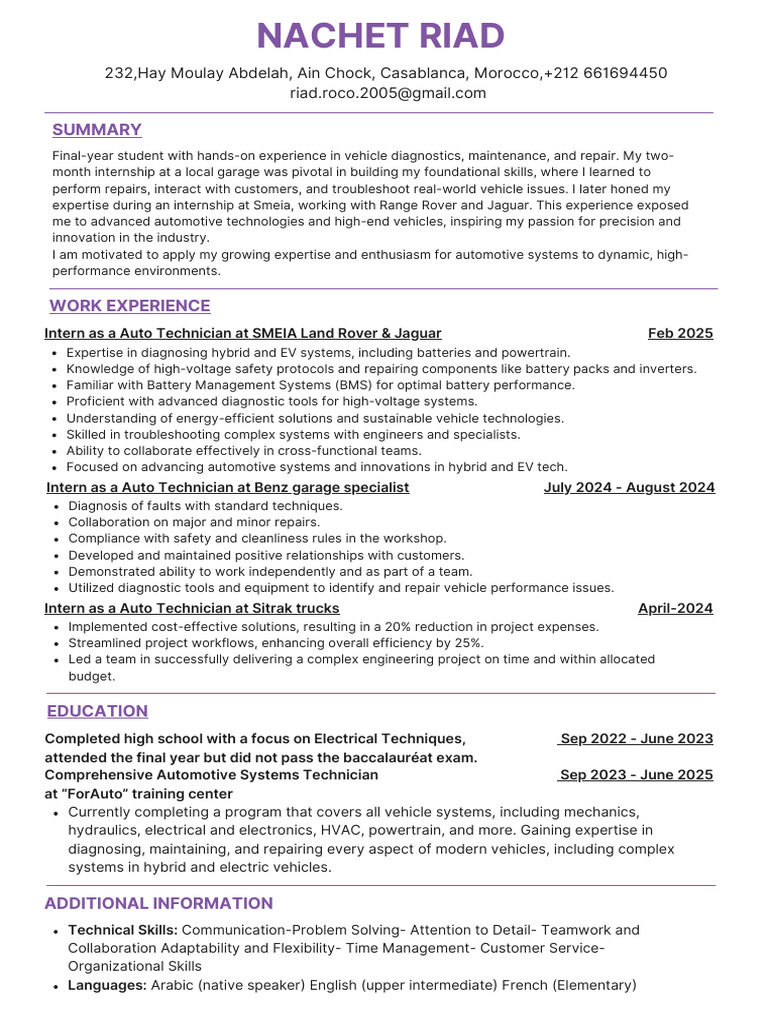 NACHET RIAD CV Complete Eng | PDF | Troubleshooting | Vehicles
