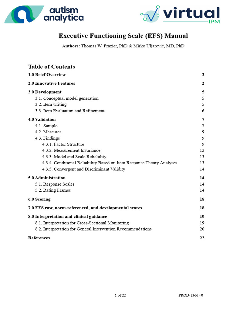 Executive Functioning Scale Manual | PDF | Executive Functions ...