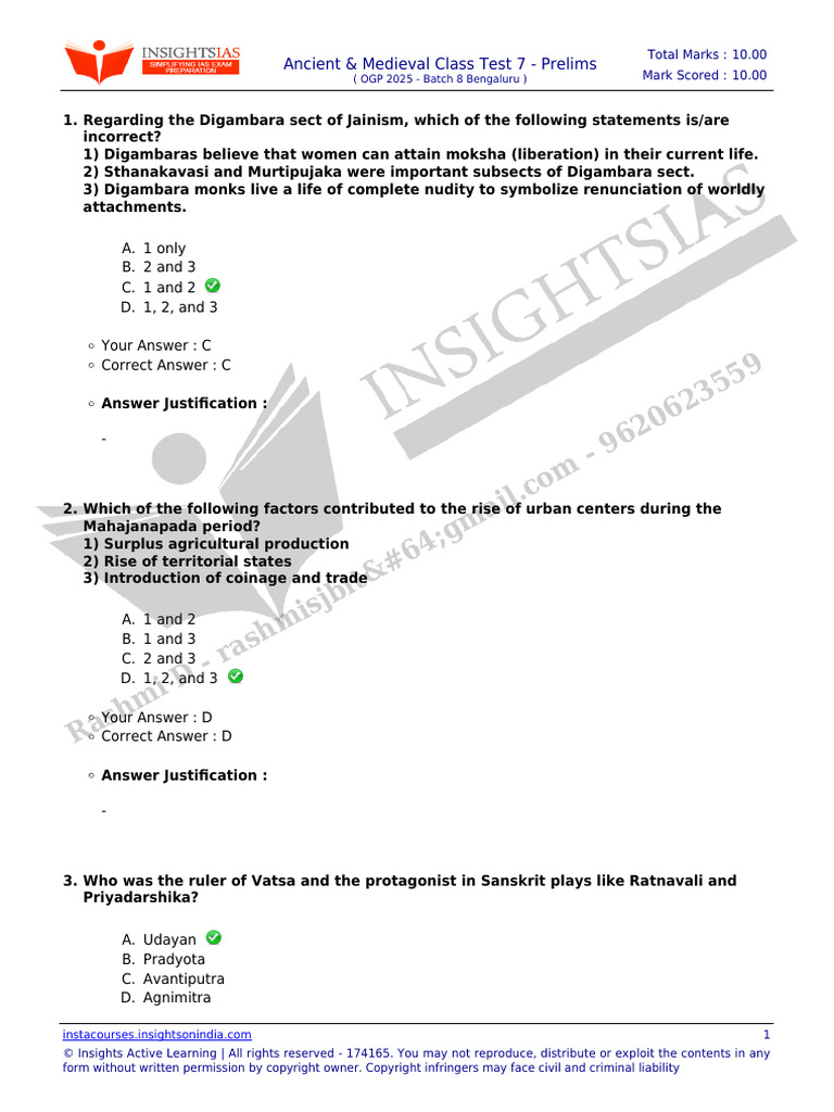 Ancient & Medieval Class Test 7 - Prelims-23-Mar-25 12 - 42 - 29 | PDF ...