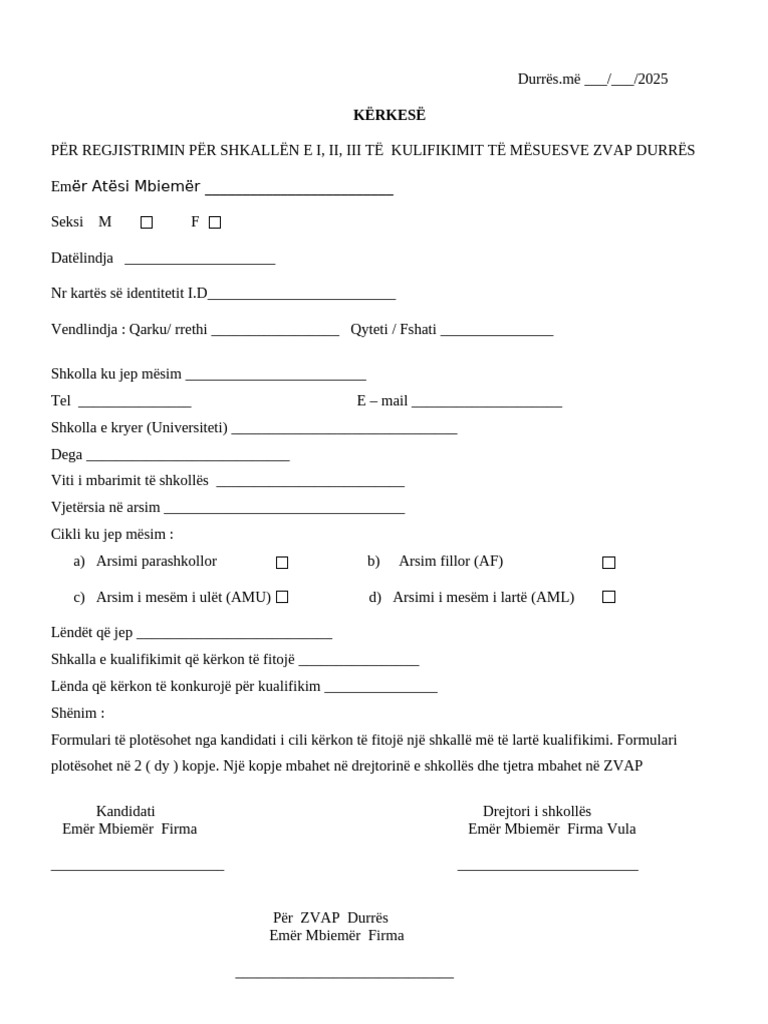 Formulari aplikimi per kategori | PDF