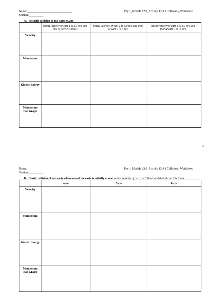 Phy 1 - Module 12.0 - Activity 12.4.1 Elastic Collisions - Worksheet ...