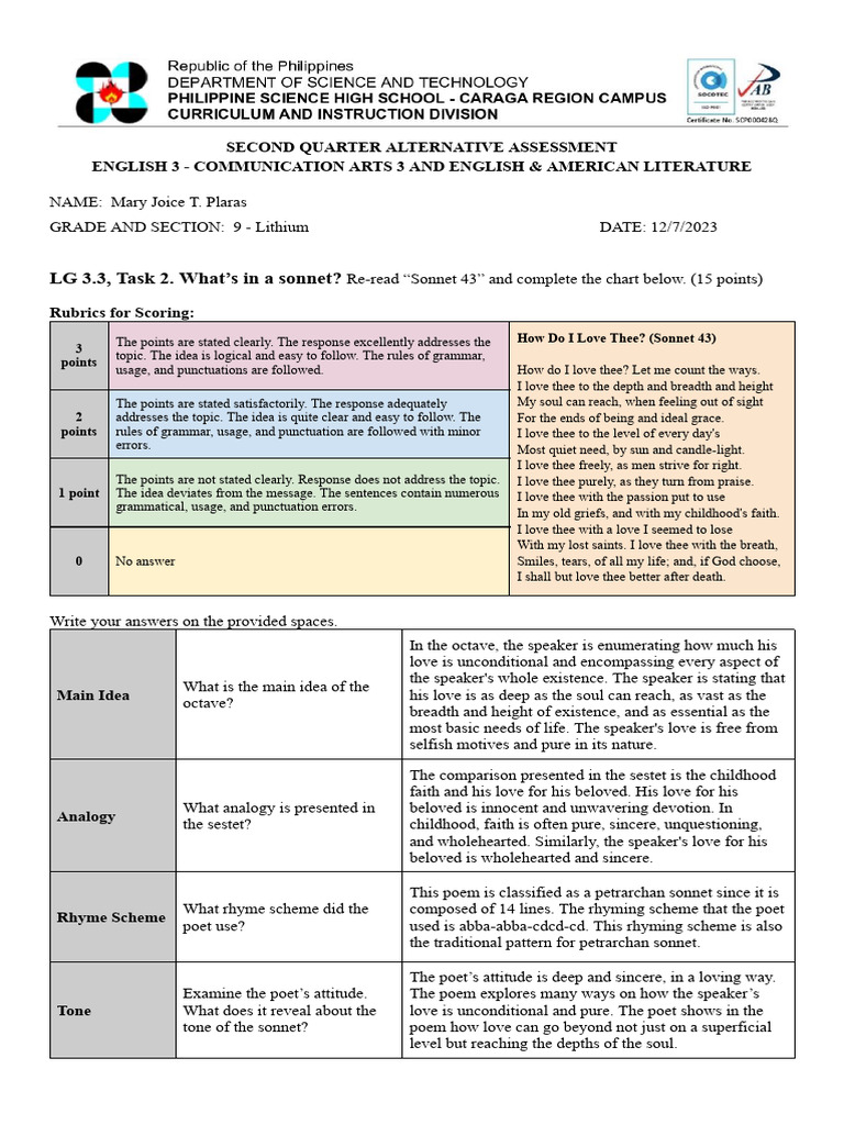 Sonnet 43 Analysis and Paraphrase Guide | PDF | Sonnets | Poetry