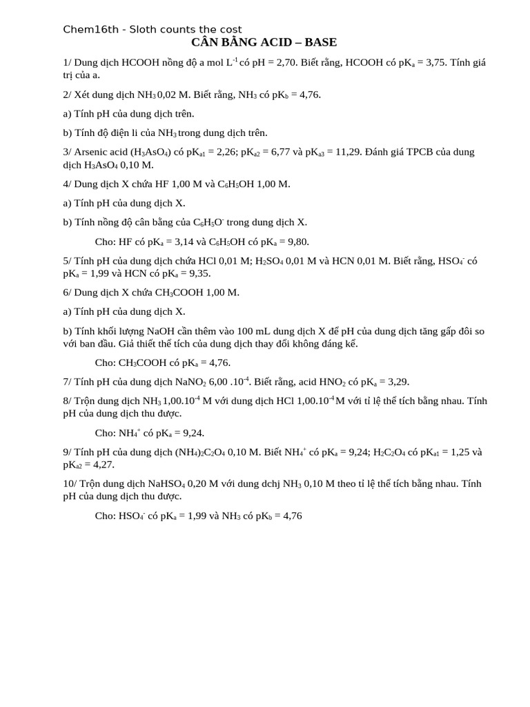 Cân bằng acid - base | PDF
