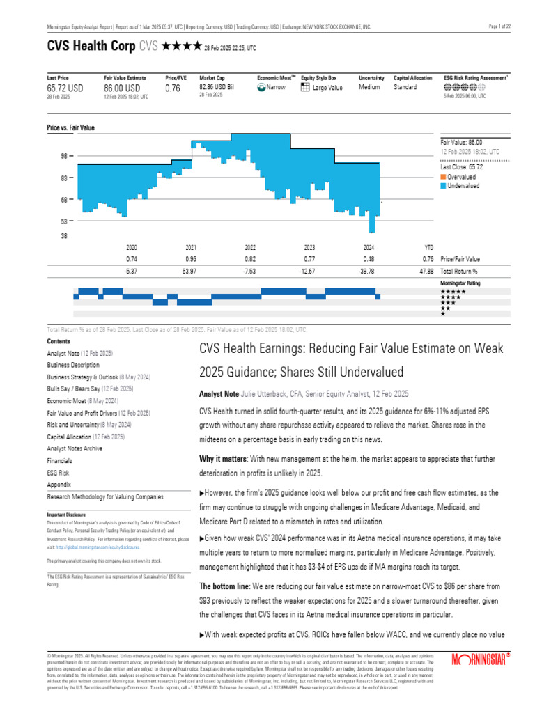 CVS Health Corp: CVS Health Earnings: Reducing Fair Value Estimate On ...