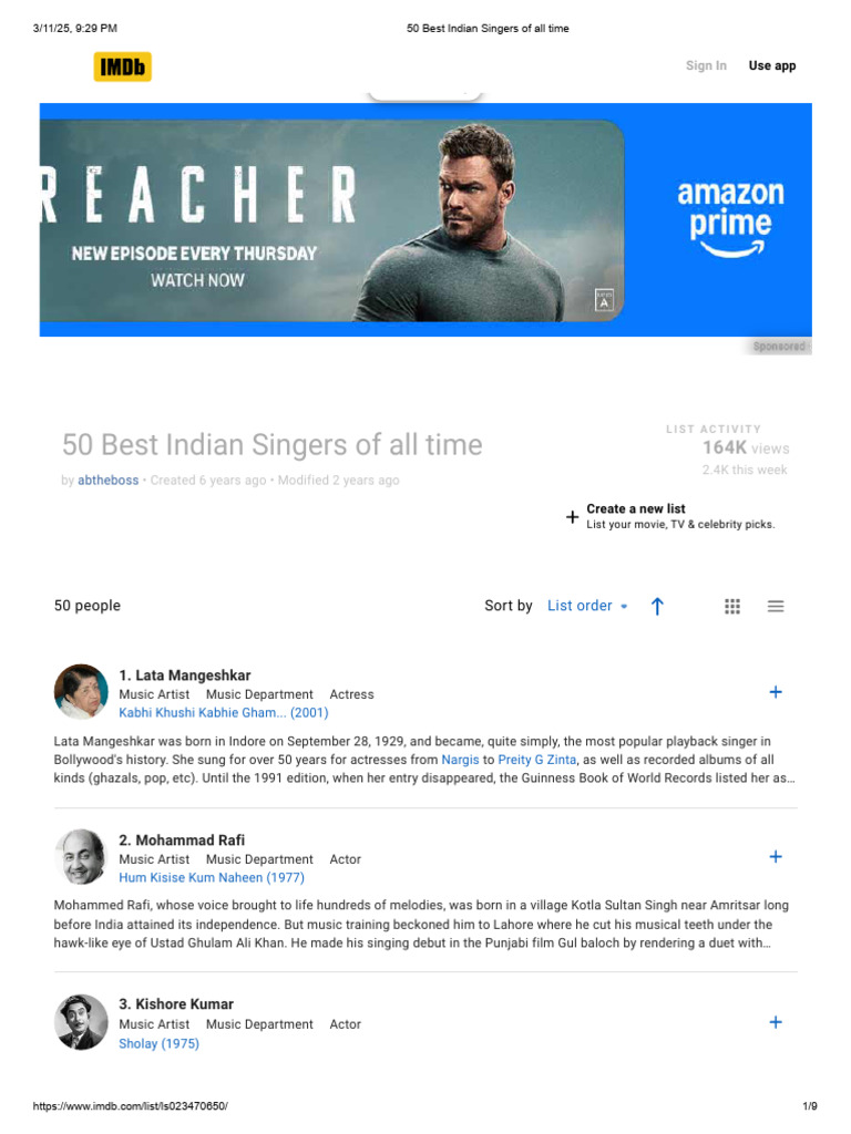 Top 50 Indian Singers of All Time | PDF