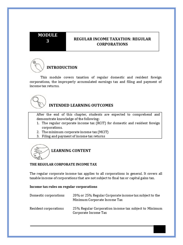 MODULE 3 REGULAR INCOME TAX Regular Corporations | PDF | Corporate Tax ...