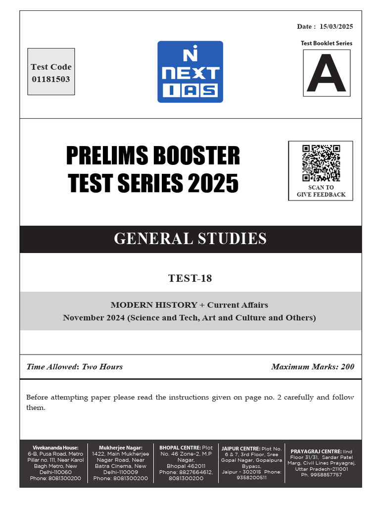 Prelims Booster Test Series 2025 | PDF | British India