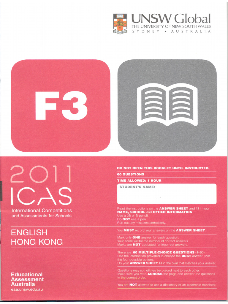2011 ICAS English Form 3 - G | PDF