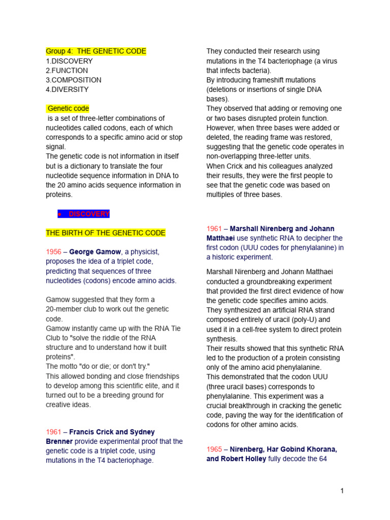Group 4 - THE GENETIC CODE | PDF | Genetic Code | Nucleic Acid Sequence
