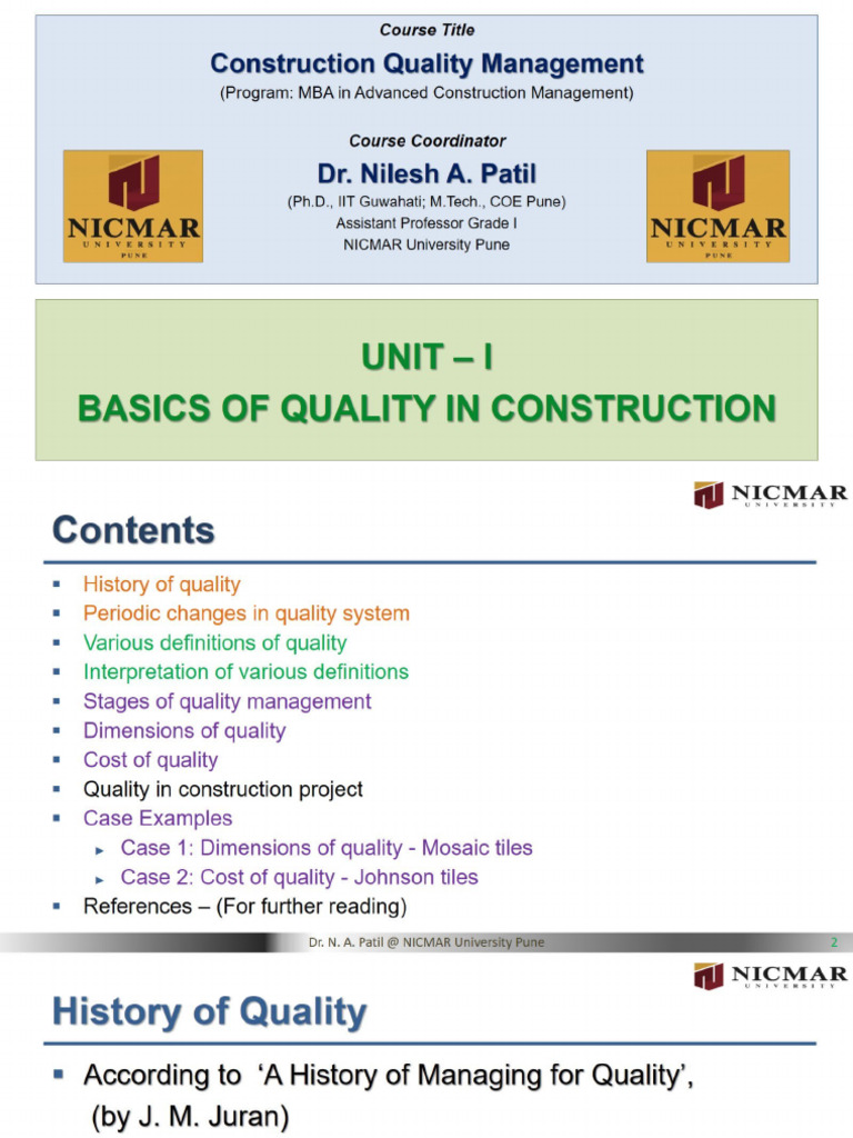 Basics of Quality in Construction | PDF