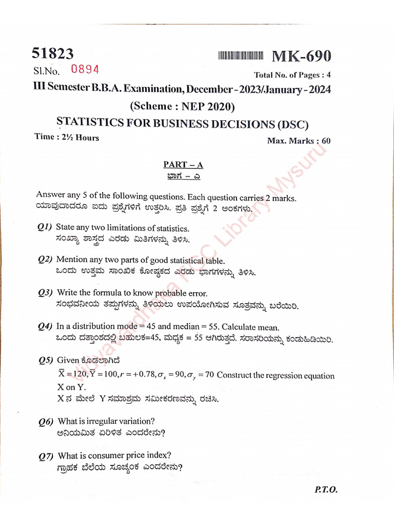 Statistics For Business Decision - 3sem - 2024 | PDF