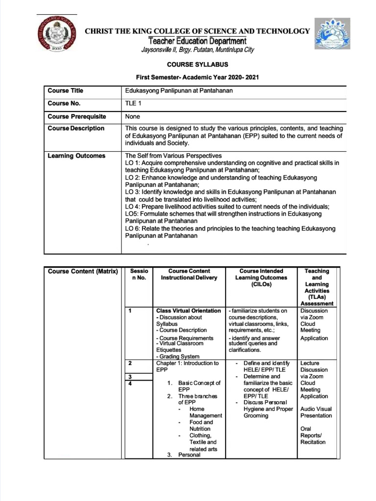 PDF Teaching Tle For Elemetary Grades Syllabus 2020 2021 by Jeiar ...