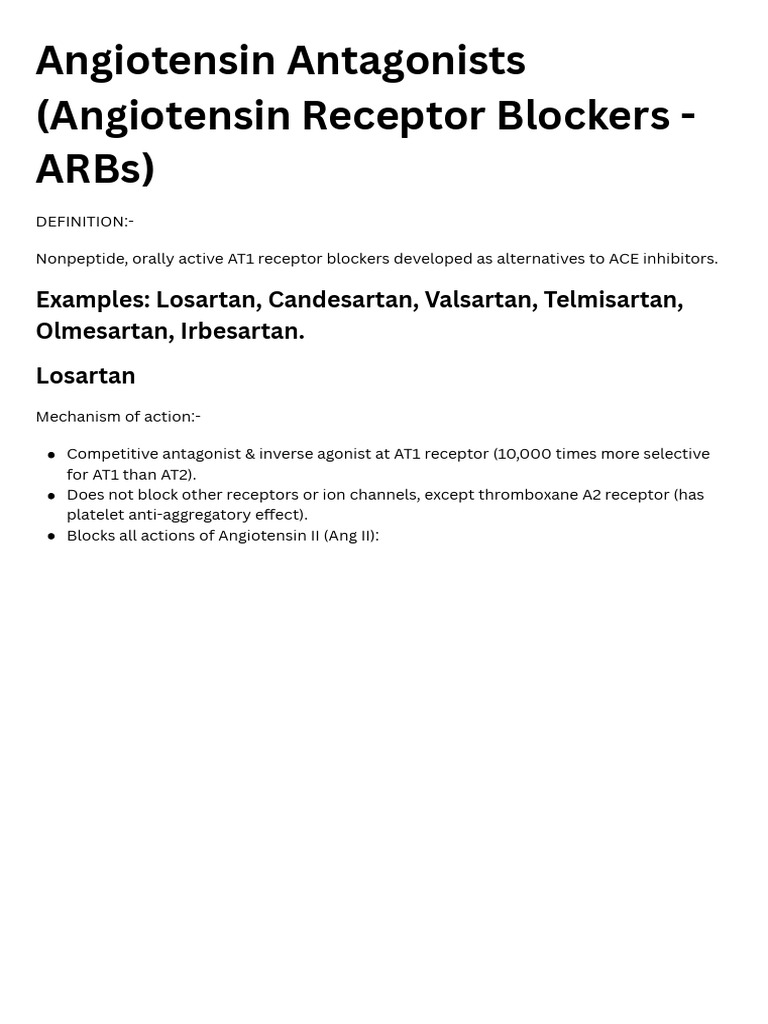 Angiotensin Antagonists (Angiotensin Receptor Blockers - ARBs ...