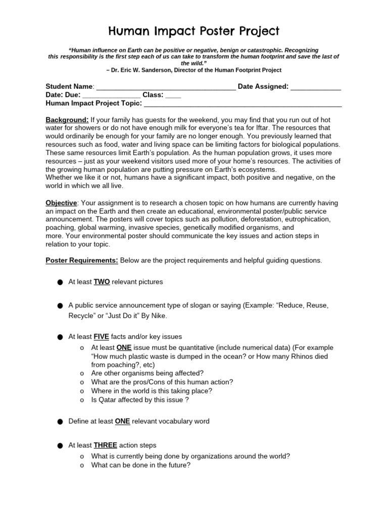 Human Impact on Earth Poster Project | PDF | Human Impact On The ...