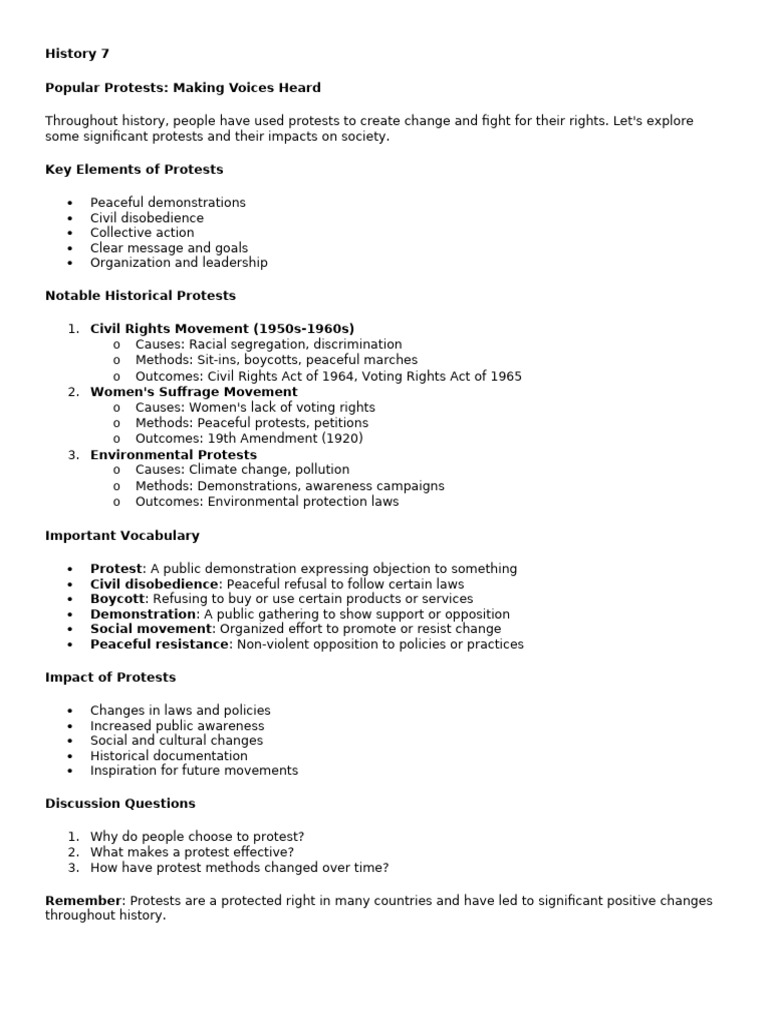 History 7, Causes of Popular Protests | PDF