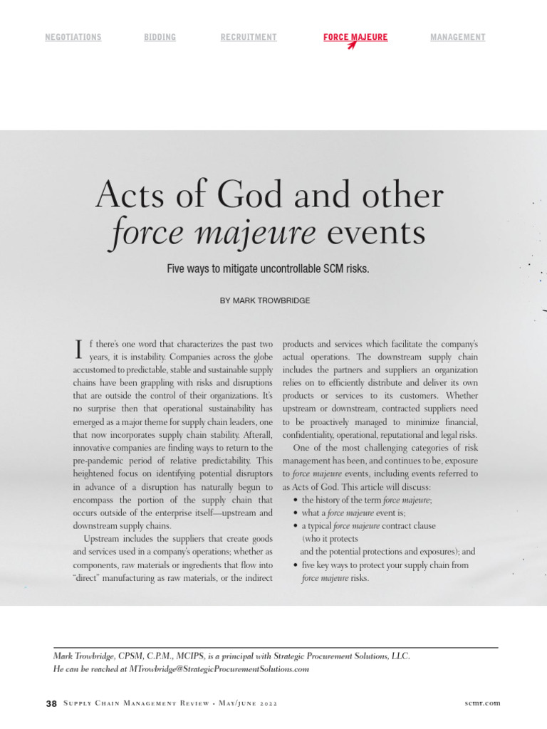 Acts of God and Other Force Majeure Events | PDF | Supply Chain | Risk