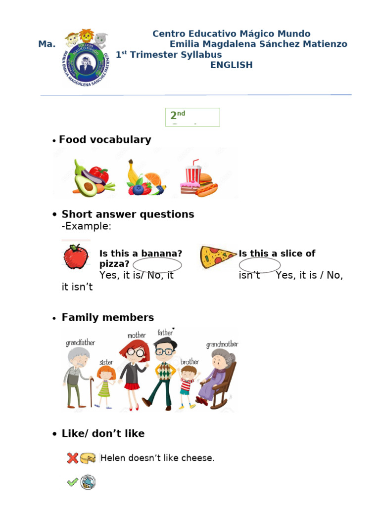 1st Trimester English Syllabus for 2nd Grade | PDF