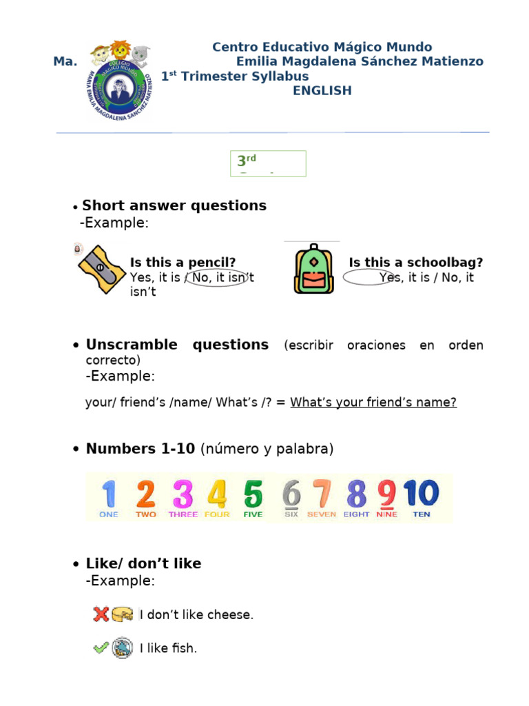 3rd Grade Syllabus | PDF