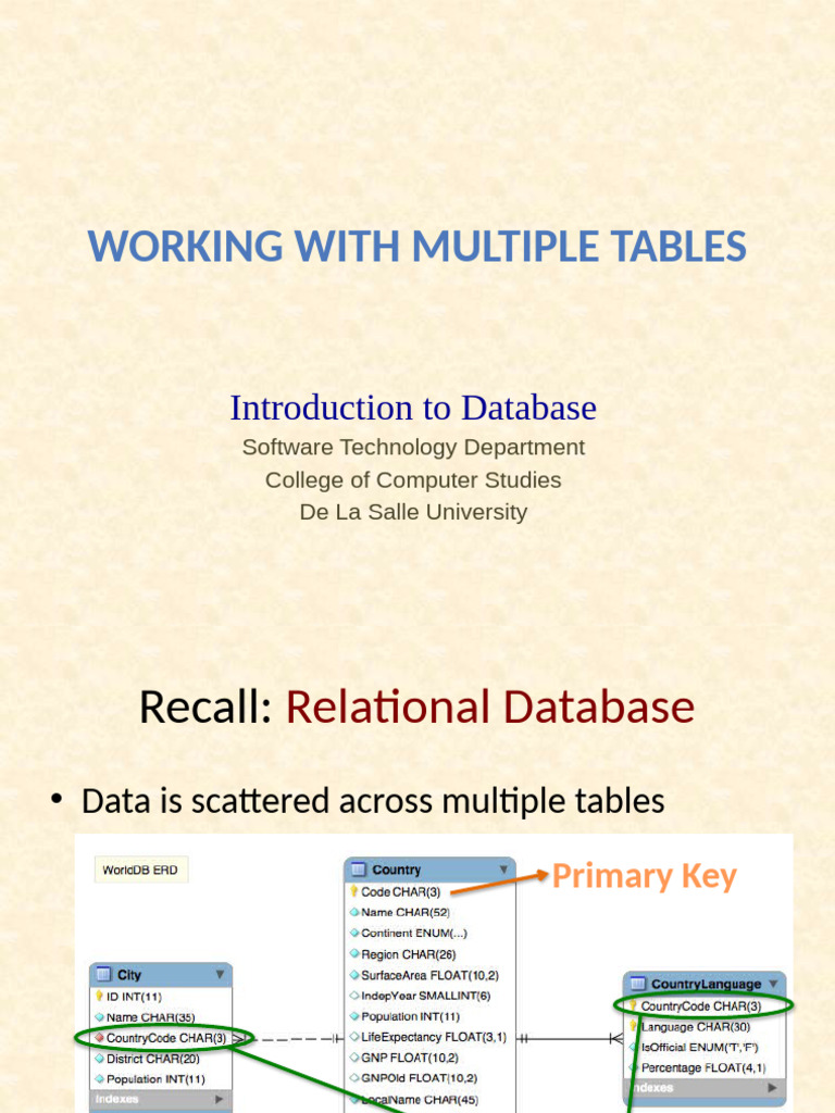 STADVDB Slides 02a - Working With Multiple Tables | PDF | Relational Model | Software Design