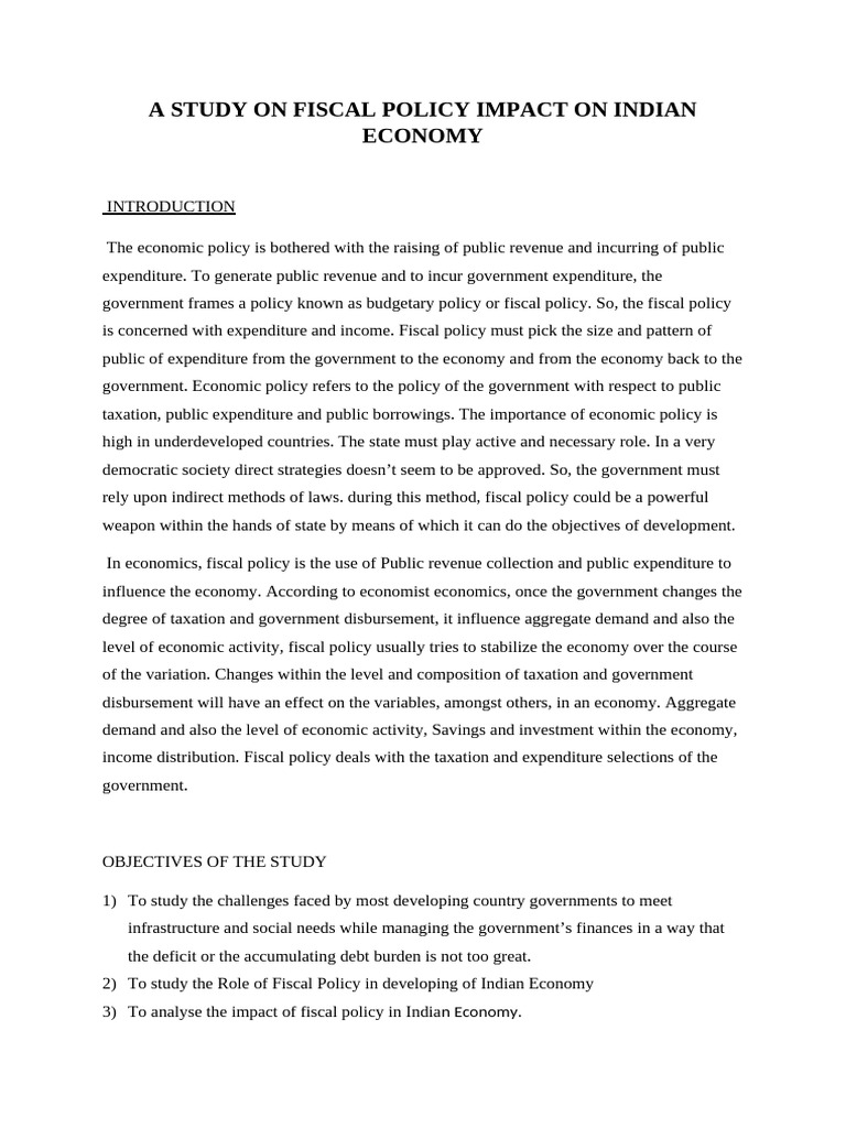 A Study On Fiscal Policy Impact On Indian Economy 2 | PDF | Fiscal ...