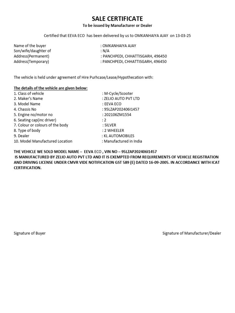 SALE CERTIFICATE tempelate | PDF