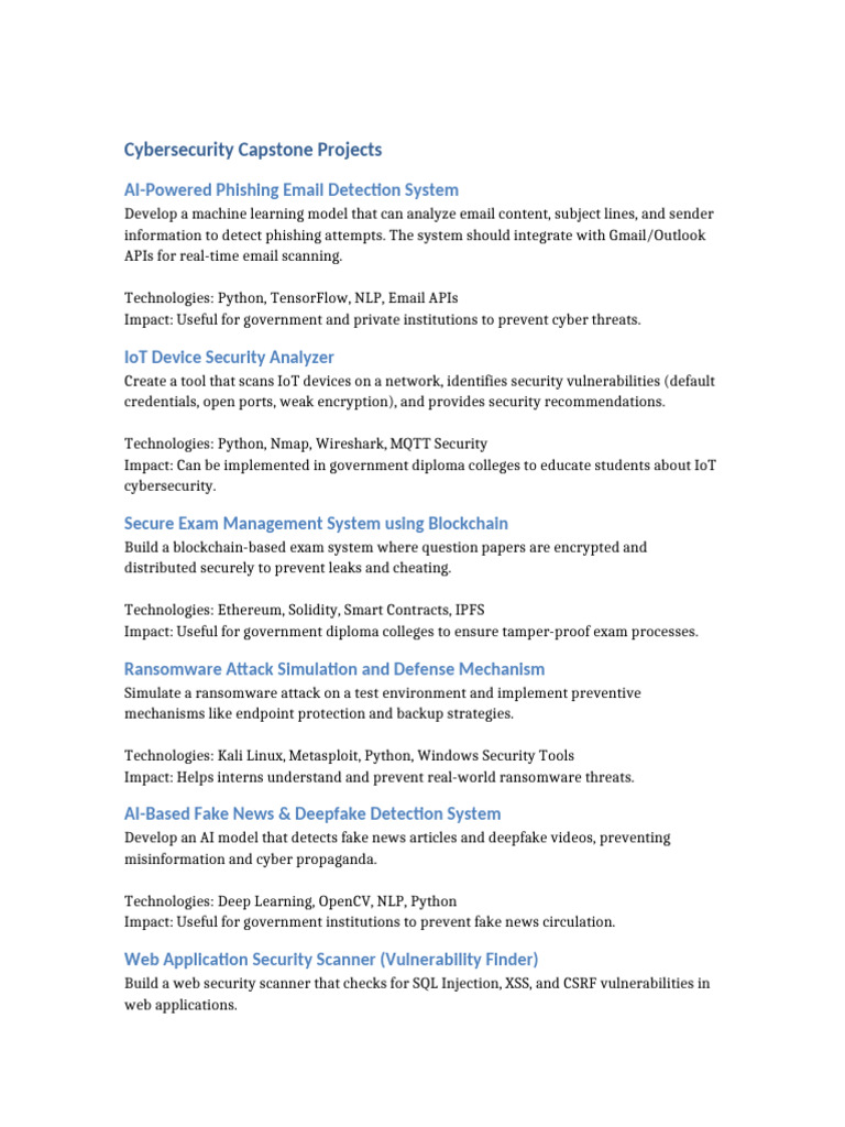 Cybersecurity Capstone Projects | PDF | Computer Security | Security