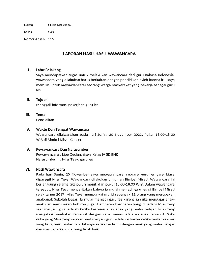 Laporan Hasil Wawancara | PDF