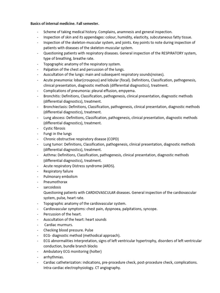 Internal Medicine Basics: History & Exams | PDF | Heart | Respiratory ...