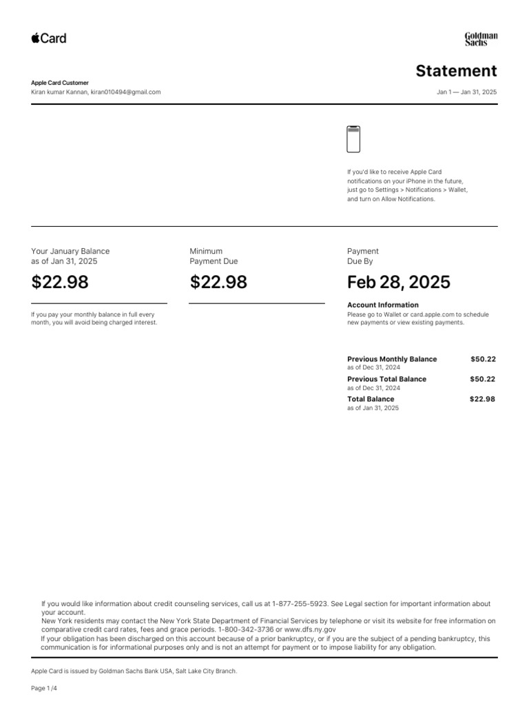 Apple Card Statement - January 2025 | PDF | Credit Card | Interest